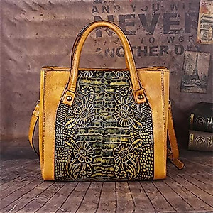 ZHUHW Vintage Handmade Ladies Tote Bag Women Large Capacity Handbag Ladies Embossed Shoulder Bag (Color : C, Size : 26(L)*27(H)*13(W) cm)