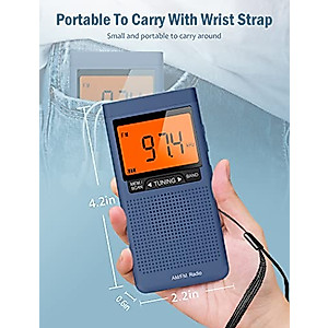 AM FM Portable Radio,Pocket Radio with Best Reception,Transistor Radio with Big Digital Screen, Sleep Timer,Stereo Earphone Jack, and Alarm Clock Operated by 2 AAA Batteries for Jogging, Walking(Blue)