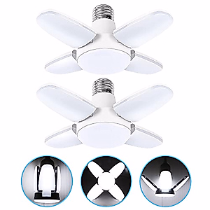 2-Pack Mini LED Garage Light, 40W Deformable LED Garage Ceiling Lights with 4 Adjustable Panels, LED Shop Light 4000LM 6500K LED Bulb Light E27/E26 Garage Light for Workshop,Indoor,living room