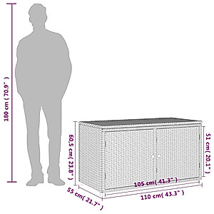 vidaXL Patio Storage Cabinet in Black – Outdoor Poly Rattan Organizer with Robust Steel Frame for Garden, Deck, Poolside – 43.3"x21.7"x23.8"