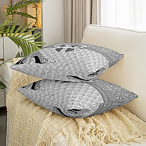 Glitter Diamond Reversible Throw Pillow Covers Pastel Grey Square Cushion Covers Set of 1 for Kids High Heels Pillow Covers Home Decor Dreamy 18 x 18-Inch