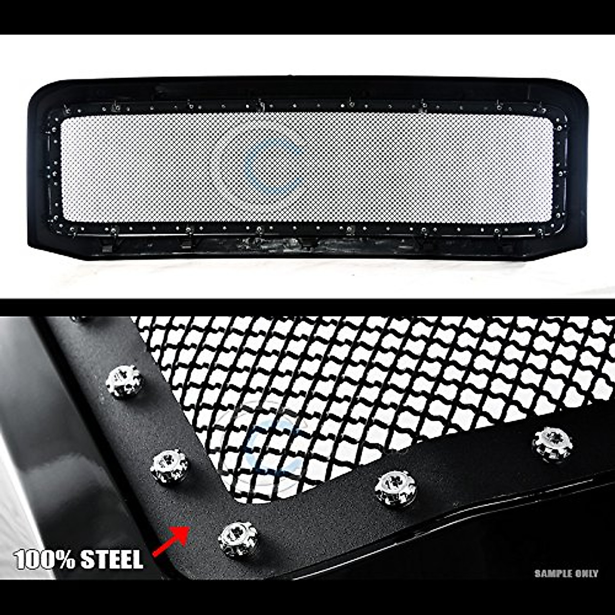 Velocity Concepts Black Rivet Steel Front Grill Hood Bumper Grille Compatible with 2005-2007 F250 F350 Superduty/Ford Excursion