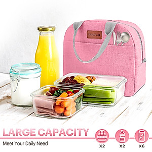 Lunch Bag for Women & Men Adult Insulated Lunch Box, Small Leakproof Cooler Food Lunch Containers Reusable High Capacity Lunch Tote Bags for Work, Travel, Outdoor (Pink)