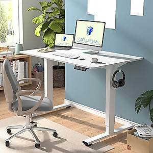 FLEXISPOT Standing Desk Solid One-Piece Desktop Height Adjustable Desk, Electric Sit Stand Up Desk Home Office Desks (48 x 24 Inches White Desktop + White Frame)