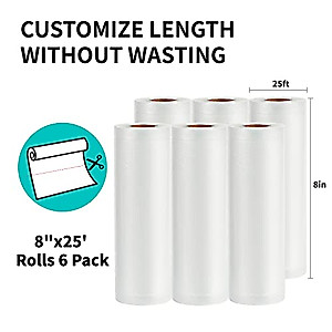 Happy Seal Vacuum Sealer Bags 8x25 Rolls 6 Pack for Food Saver, Seal a Meal, BPA Free, Commercial Grade, Great for Vac Storage, Meal Prep or Sous Vide