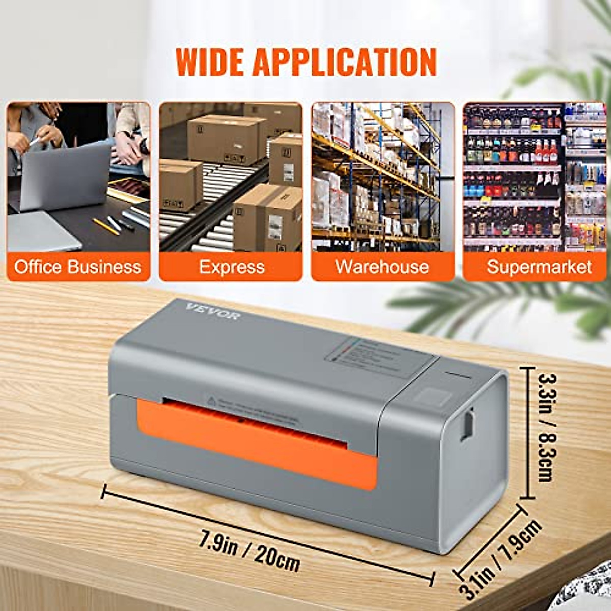 VEVOR Thermal Label Printer, 4x6 Label Printer for Width of 1.57" - 4.25" Labels, w/Auto Label Recognition & Japanese Rohm Printer Head, Compatible w/USPS, Amazon, Ebay, Etsy, UPS etc