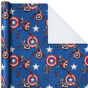 Hallmark Avengers Wrapping Paper with Cut Lines on the Reverse (3-Pack: 60 sq. ft. ttl) with Captain America, Iron Man, Black Widow, Thor and Hulk for Birthdays, Christmas, Father's Day and More