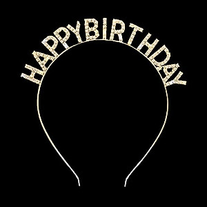 LOVSONG - Happy Birthday Girl Headband Birthday Princess Crown Birthday Tiara Rhinestone Birthday Accessories (HAPPY BIRTHDAY - GOLD)