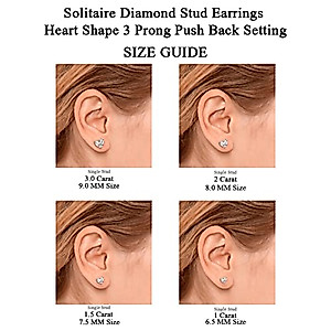 6 Carat Lab Grown Diamond Earrings | IGI Certified Heart Shape Solitaire Lab Diamond Stud Earrings 3 Prong | F-G Color, VS1-VS2 Clarity | 14K Yellow Gold | Friendly Diamonds Earrings