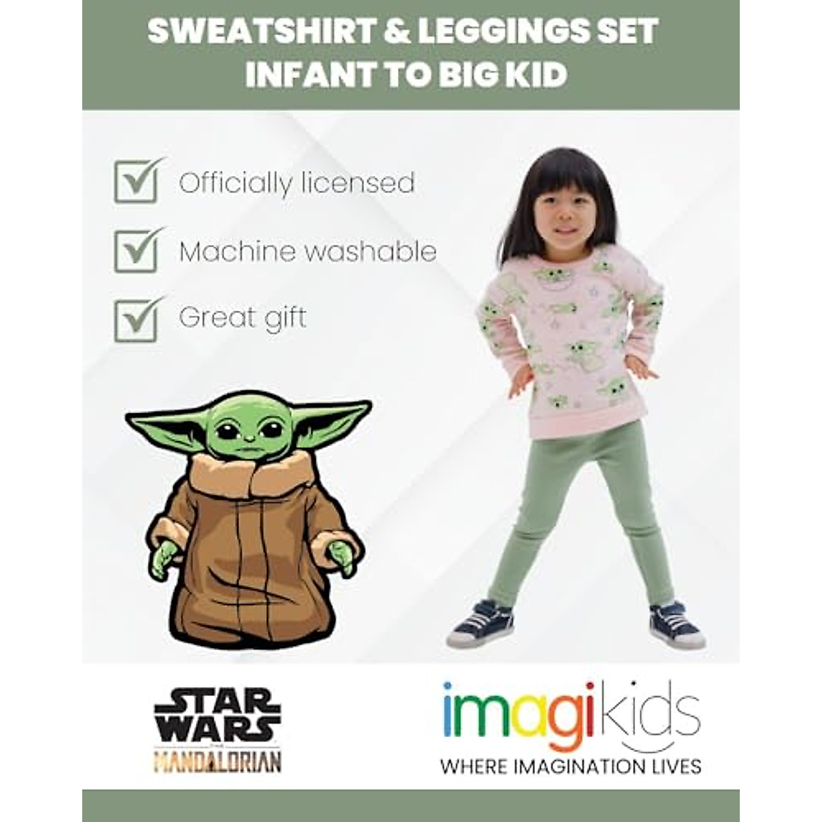 STAR WARS The Mandalorian The Child Toddler Girls Fleece Sweatshirt Legging Set Pink/Green 5T