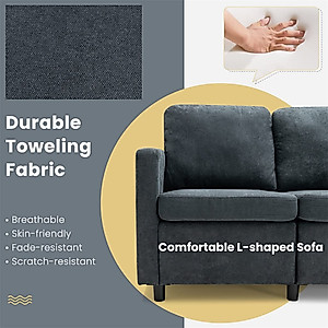 FANCUF Convertible Sectional Sofa 3 Seat L-Shape Couch Movable Ottoman Toweling Fabric