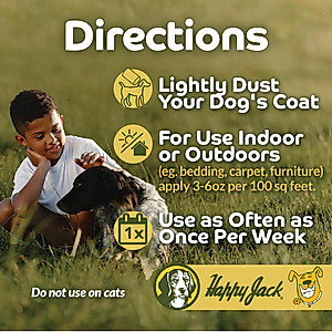 Happy Jack Flea and Tick Powder for Dogs & Puppies, Flea Powder for Carpets, Flea Treatment & Control, Kills Fleas, Ticks & Lice, Odorless & Non-Staining, Dust on Sleeping Quarters & Furniture (5 oz)