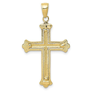 Solid 10k Yellow Gold Two Toned Cross in Budded Yellow Cross Frame Pendant Charm