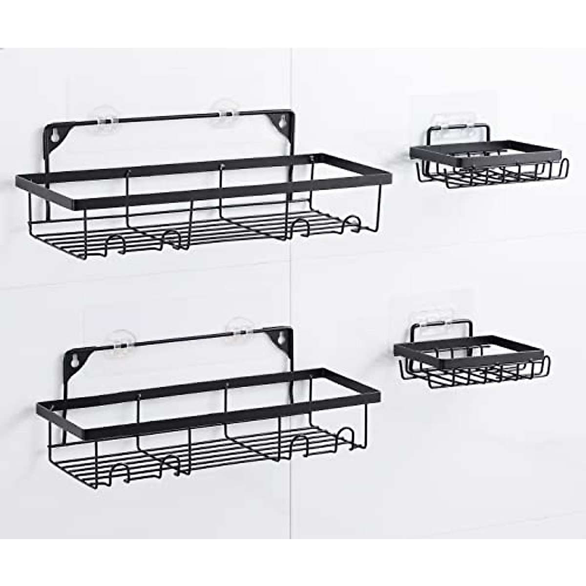 RISETEX Adhesive Shower Caddy,Bathroom Shower Organizer and Soap Dishes with Hooks,No Drilling Traceless Rustproof Bathroom Storage Wall Shower Organizer for Bathroom Toilet Kitchen RVs (Black 4)