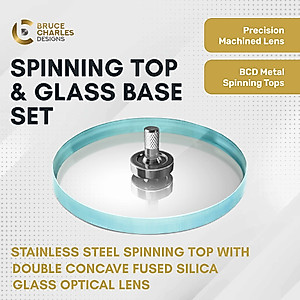 Bruce Charles Designs - Schulte Stainless Steel Metal Spinning Top & Glass Spinning Top Base Starter Set, Mental Focus, Spinning Toy with Glass Top Set, Desk Toys for Office