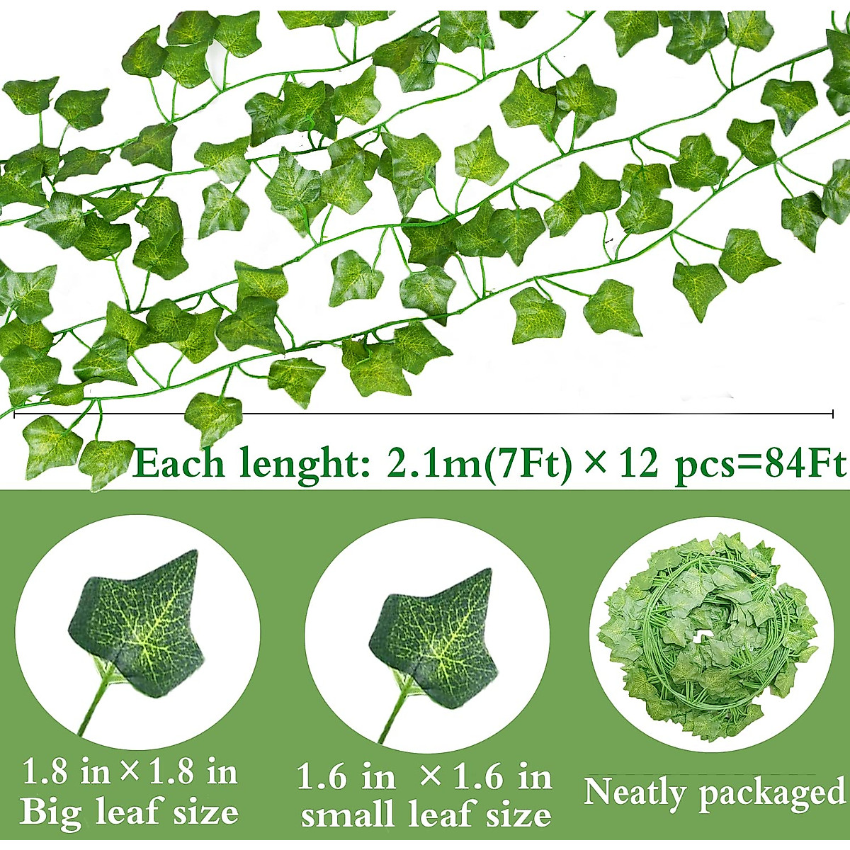 RQJLZ 12 Pack 85 Feet Fake Ivy Leaves Artificial Ivy Garland Greenery Garlands Hanging Plant Vine for Wedding Party Room Astethic Stuff Decor, Plants Hanging