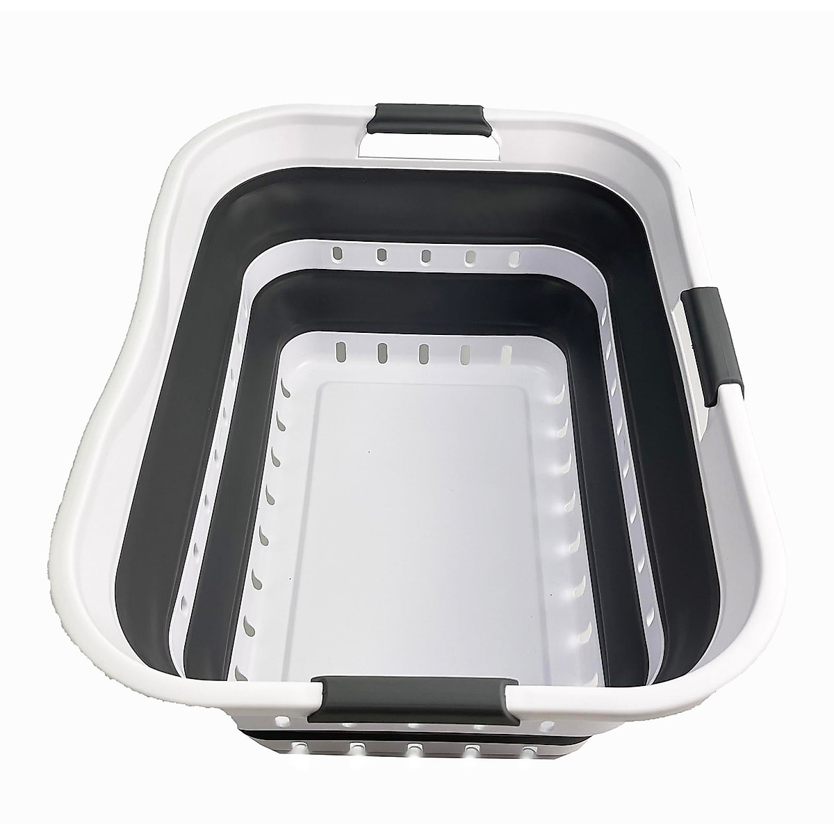 SAMMART Collapsible Plastic Rectangular Laundry Basket - Foldable Pop Up Storage Container/Organizer - Portable Laundry Hamper - Space Saving (White/Steel Grey, 42L)