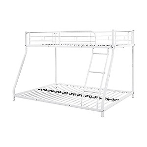Lostcat Metal Bunk Bed Twin Over Full Size,Heavy Duty Low Bunkbeds with Ladder & Safety Guard Rails,for Kids Teens Adults,Space Saving & No Box Spring Need,White