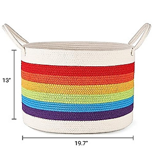 Mkono Rainbow Cotton Rope Woven Decorative Storage Basket Baby Nursery Decor Toy Organizer Large Laundry Hamper Baskets for Bedroom Classroom Playroom Kids Room