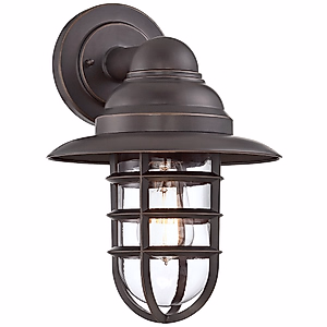 John Timberland Marlowe Rustic Industrial Farmhouse Outdoor Wall Light Fixture Bronze Hooded Cage 13" Clear Glass for Exterior Barn Deck House Porch Yard Patio Outside Garage Front Door Garden