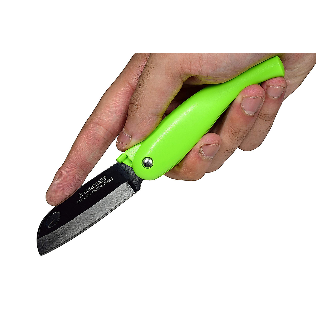 Seki Japan Folding Fruit Knife, Small Peeling Knife, 3.3-inch stainless steel blade with green plactic handle, for kitchen and outdoor