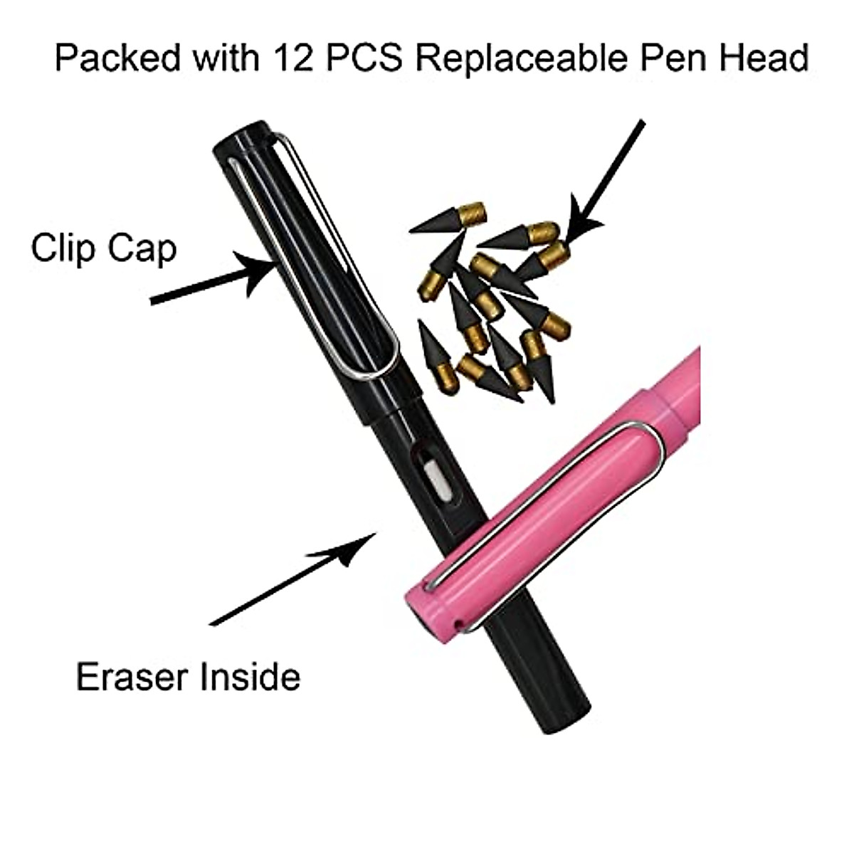 Lopenle 6pcs Eternal Pencils Inkless Pen With 12PCS Replaceable Refills Technology Unlimited Writing Magic Pencil For School Office Professional Use