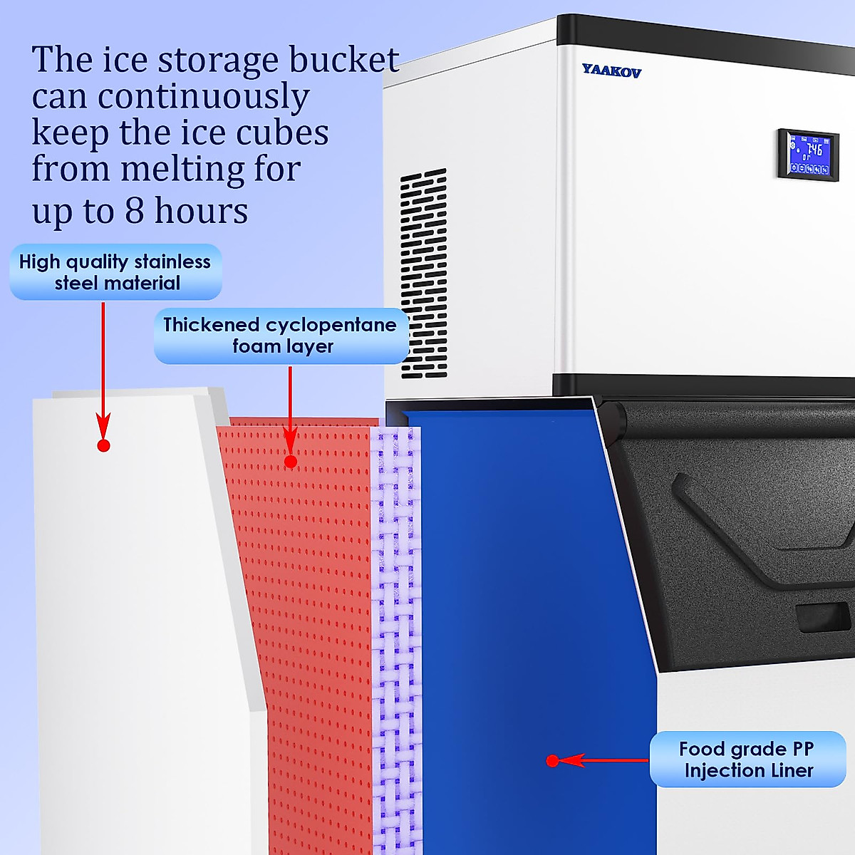 YAAKOV Commercial ice Machines 550LBS/24H with 400LBS Bin Commercial Ice Maker Machine 22" Air Cooled Clear Cube Ice for Restaurant Bar, 110V Dic nie sowim