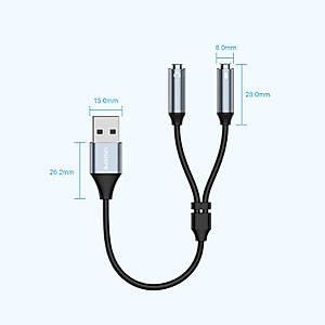 USB Headset Adapter,ANDAPA USB Audio Adapter Stereo External Sound Card with 3.5mm Headphone and Microphone Jack for Windows Mac Linux PC Laptops Desktops PS5