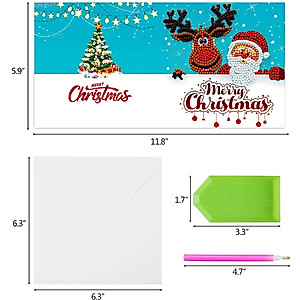 8-Pack Christmas Cards 5D DIY Diamond Painting for Adults Kids, Santa Claus Penguin Snowman The Christmas Tree, Art Round Diamond, Greeting, Thank You, Card Creativity for Holiday Family and Friends