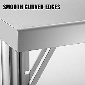 VEVOR 48x30 Inch Commercial Prep, Double-Shelf Folding Work Table with 772 lbs Load Silver Stainless Steel Kitchen Island, 30 x 48 Inch