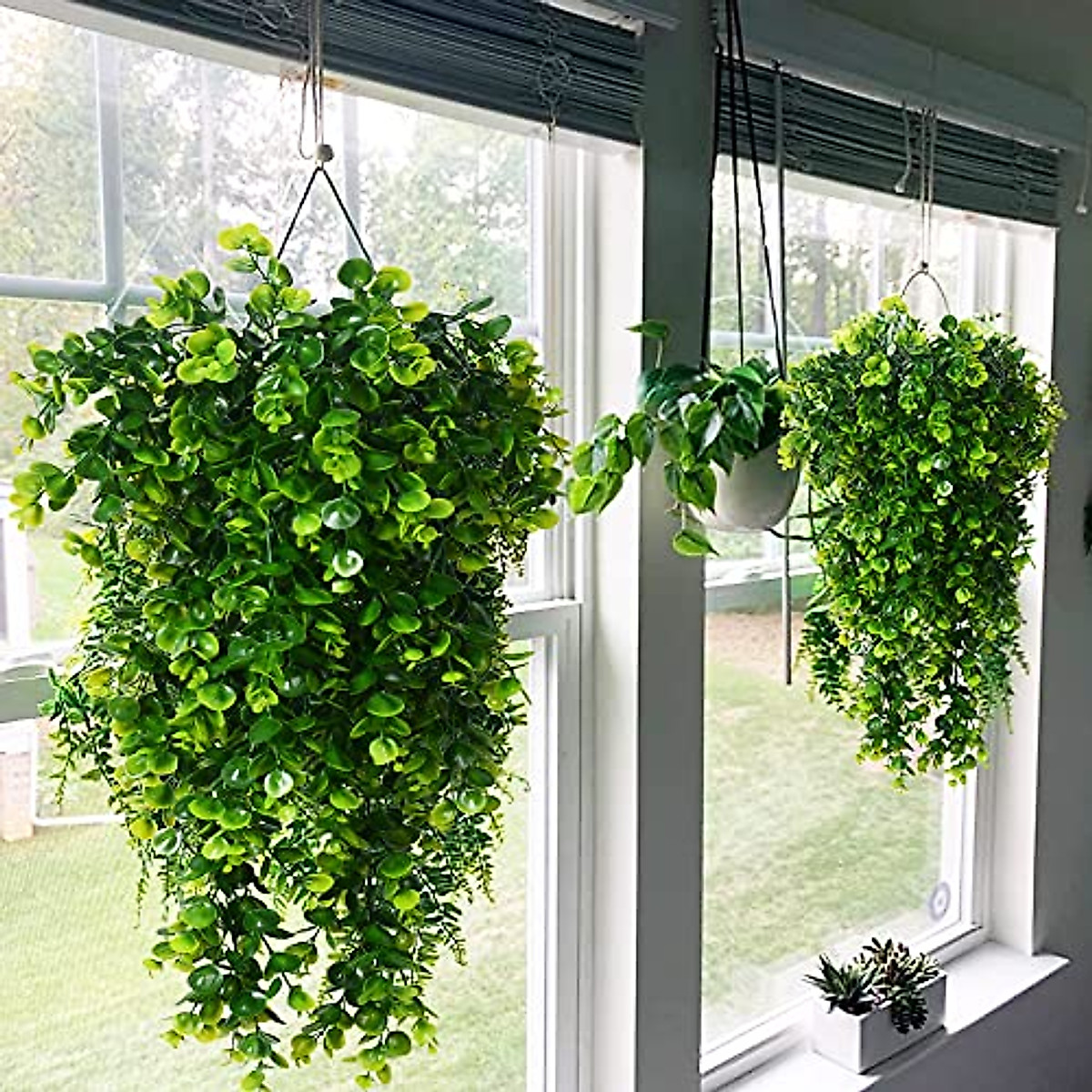 2pcs Artificial Hanging Plants Fake Hanging Plant Faux Eucalyptus Leaf Greenery Vine Outdoor UV Resistant Plastic Plants