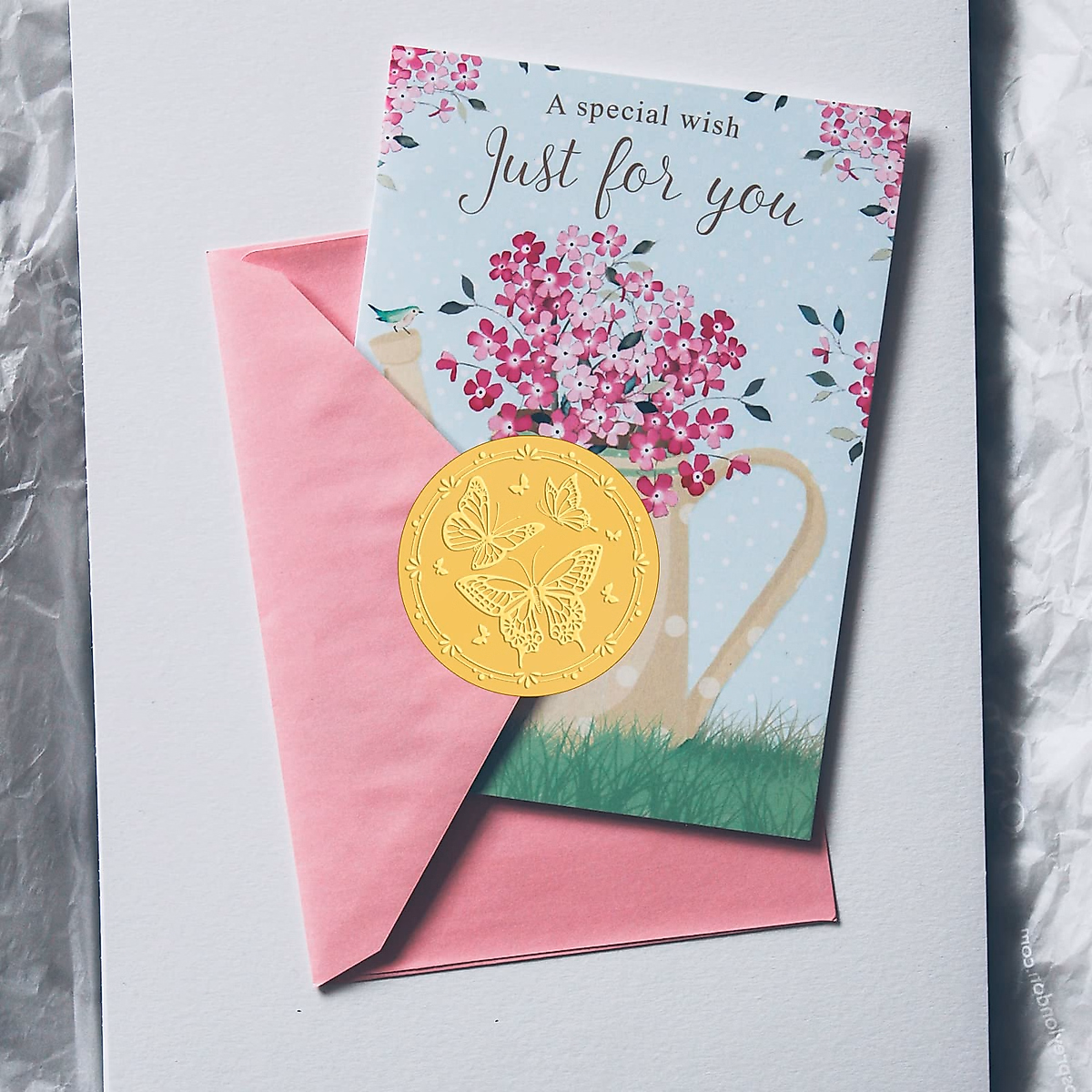 CRASPIRE 2" Gold Foil Sticker Butterfly 100pcs Gold Embossed Envelope Seals Stickers Adhesive Seal Sticker Embossed Foil Seal Butterfly for Christmas Greeting Card Wedding Invitations Party