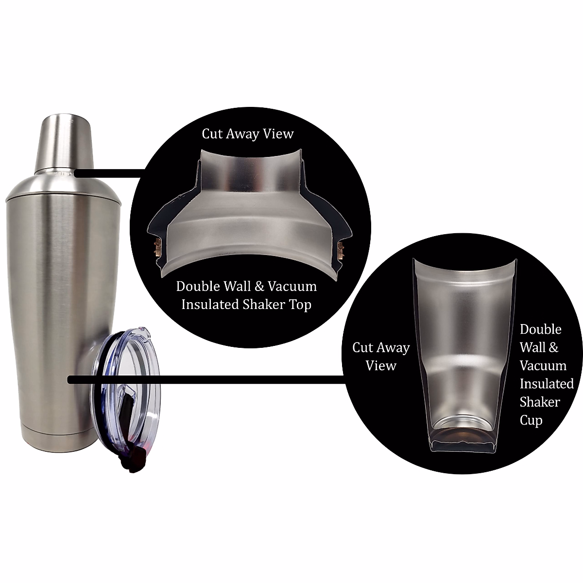 Stock Harbor Stainless Steel 30 Ounce (887 Milliliter) Double Wall Cocktail Shaker Vacuum Insulated Tumbler and Shaker Top; Matte Polished