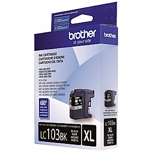Brother Genuine High Yield Black -Ink -Cartridge, LC103BK, Replacement Black -Ink, Page Yield Up To 600 Pages, Amazon Dash Replenishment -Cartridge, LC103, 1 OEM -Cartridge