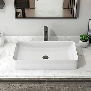 Sinber 24" x 14" x 4.33" White Rectangular Ceramic Countertop Bathroom Vanity Vessel Sink BVS2414A-OK