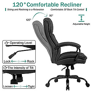 500lbs Big and Tall Office Chair Ergonomic Wide Seat Desk Chair with Head Lumbar Support Armrest, Heavy Duty Adjustable Rolling Swivel Computer Chair 49.3" H High Back PU Leather Executive Task Chair