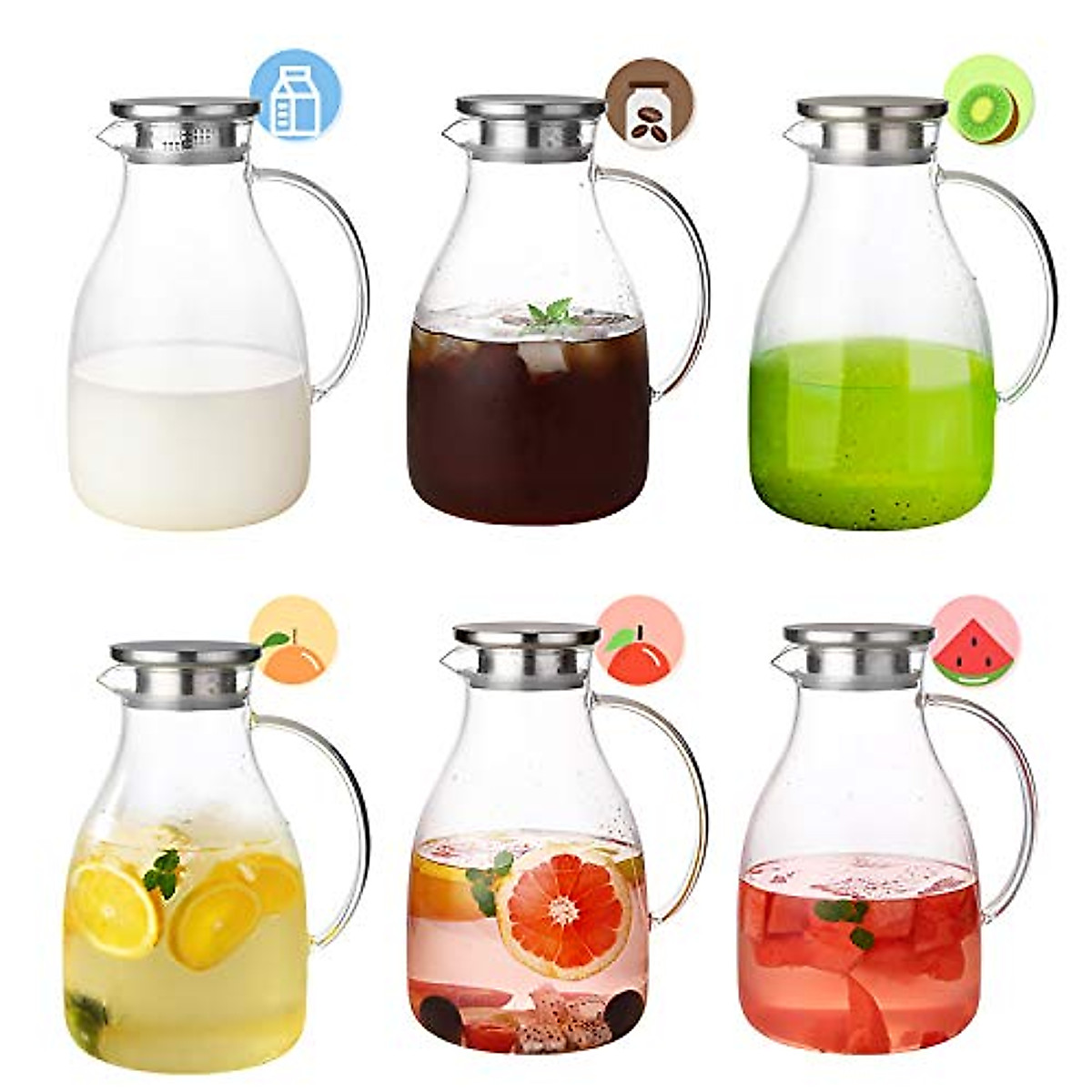 85 Ounces Glass Pitcher with Filter Lid/Water Carafe for Homemade Juice & Iced Tea,Stovetop Safe Beverage Jug