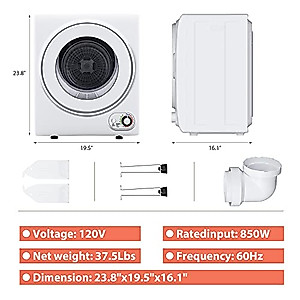 Euhomy 110V Portable Clothes Dryer 850W Compact Laundry Dryers 1.5 cu.ft Front Load Stainless Steel Electric Dryers Machine with Stainless Steel Tub for Apartment,RVs,Dorms,White Easy Control