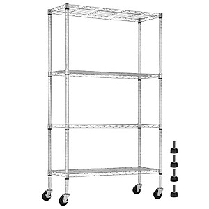 YYkokocat 4 Tier Shelving Unit 62" H Adjustable Metal Shelves w/Wheels Heavy Duty Storage Shelf 1400Lb Capacity Garage Shelving Storage Wire Shelving for Kitchen, 36" L x 14" D x 62" H, Chrome