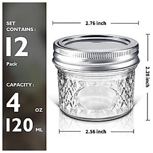asika Mini Glass Jars,Canning Jars 4 oz With Lids, Small Glass Jars Ideal for Food Storage, Jam, Spice,Candle,Honey,Wedding Favors(12 PACK)