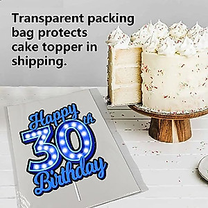 Blue Glitter Happy Birthday 30th Cake Topper Let’s Glow Crazy Party Theme Decoration Supplies Men Women Happy Birthday 30 Anniversary Party Decor Supplies