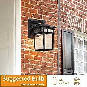 Smeike Outdoor Wall Lantern, Exterior Lighting Fixtures Wall Mount, 2 Pack Black Outdoor Sconce with Seeded Glass, Exterior Porch/Patio Lights for House Front Door Garage