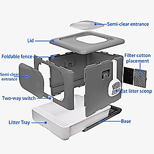 Top Entry Cat Litter Box with Lid,Foldable Litter Box with Cat Plastic Scoop,Extra Large Space,Drawer Structure,Closed Smell Proof Anti-Splashing,Split Type for Easy Cleaning (New Grey)