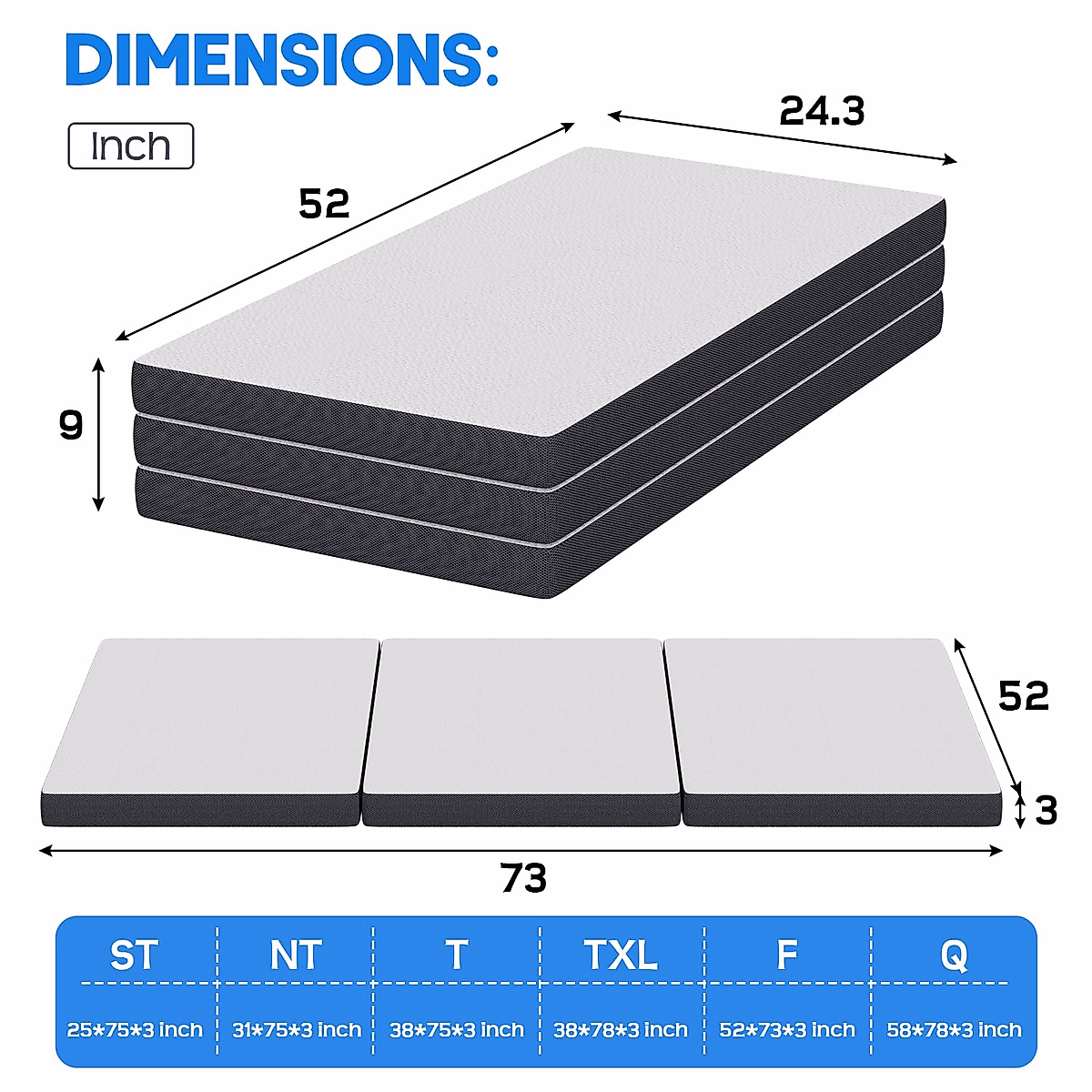 FDW Mattress/Foldable Mattress for Kids and Adults/Medium-Firm Mattress with a Collapsible and Washable Cover/Suitable for RV Travel Camping Guest,Full