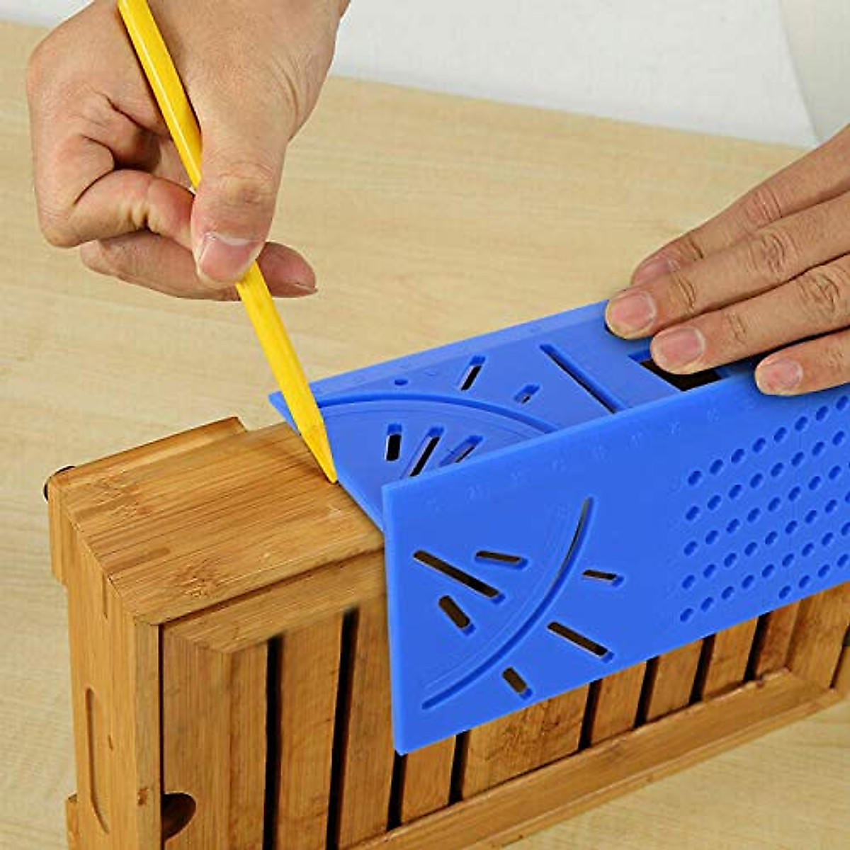 Agatige 2PCS Saddle T Square Ruler, Saddle Layout Square Gauge Plastic 45/90 Degree Angle T Ruler 3D Mitre Angle Protractors Woodworking Measuring Tools for Carpenter, Blue