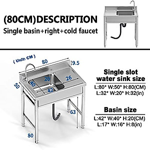 Outdoor garage sink,Stainless Steel utility commercial sink,kitchen sink with faucet,1 Compartment sink,Industrial station laundry & utility room sinks,Pet Wash Station,for Patio Restaurant. (Size :
