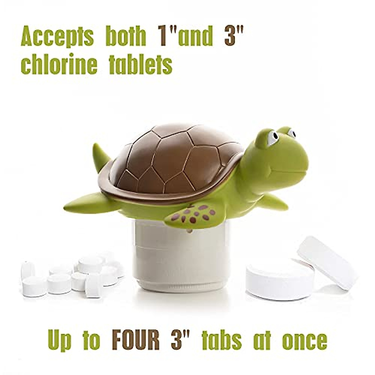 XY-WQ Chlorine Floater, Floating Pool Chlorine Dispenser (Turtle), Fits 1 and 3 Inch Tablets for Large and Small Pools, Hot Tub, Spa