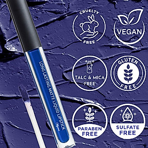 Mynena Blue Long-Lasting Matte Liquid Lipstick | Intense Color, Smudge-Proof & Waterproof | Comfortable, Hydrating Shea Butter | Vegan & Cruelty-Free | Mavi