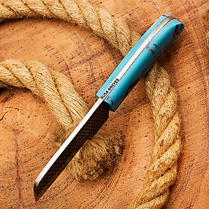 SUSA KNIVES Custom Handmade Rasp Bull Cutter knives horse file steel bull cutter knife, cowboy skinner knife with pancake leather sheath (BLUE)