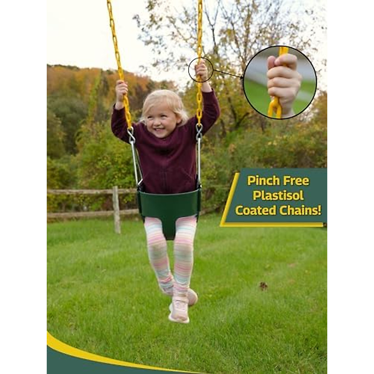 Eastern Jungle Gym Heavy-Duty High Back Full Bucket Toddler Swing Seat with Coated Swing Chains Fully Assembled, Green